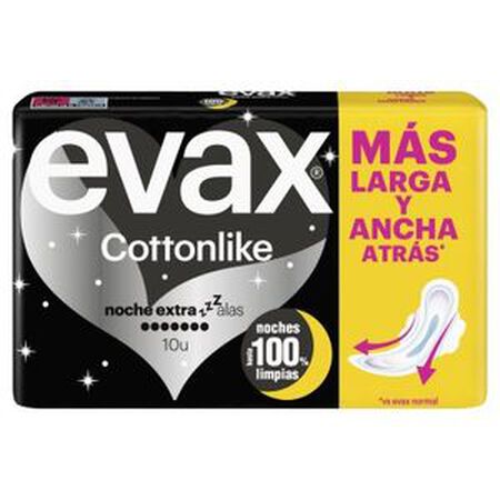 Compresa Alas Cottonlike Evax 10U Noche Extra | Ahorramas