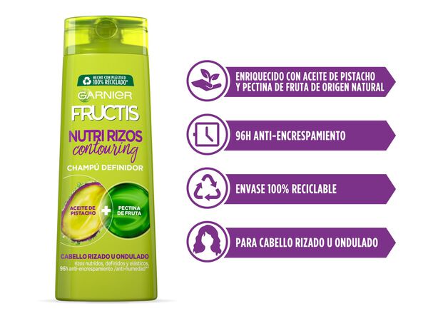 Champú fortificante Fructis 380 ml nutri-rizo para cabello rizado ...