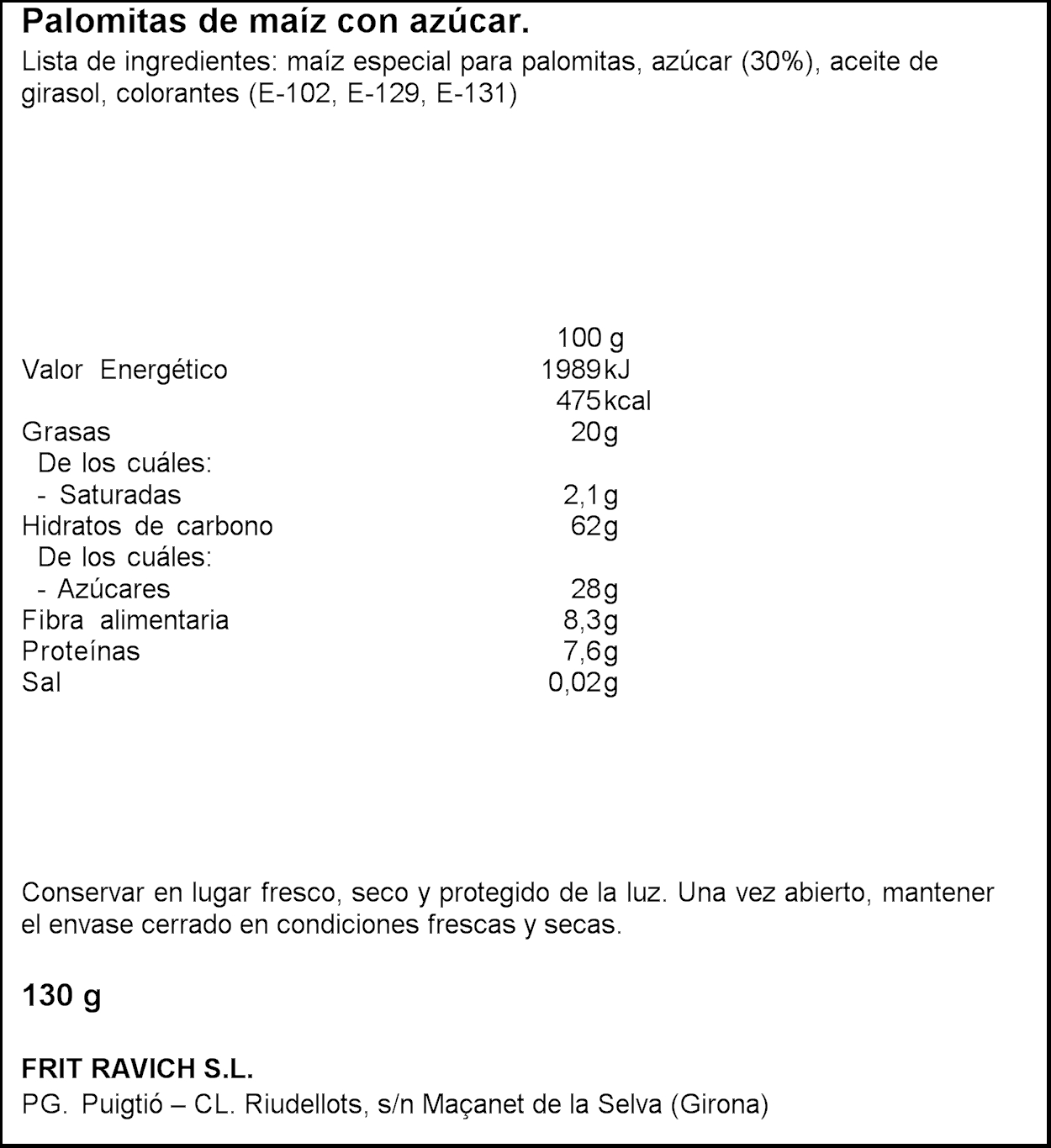 Palomitas dulces de colores Frit Ravich 130g | Ahorramas