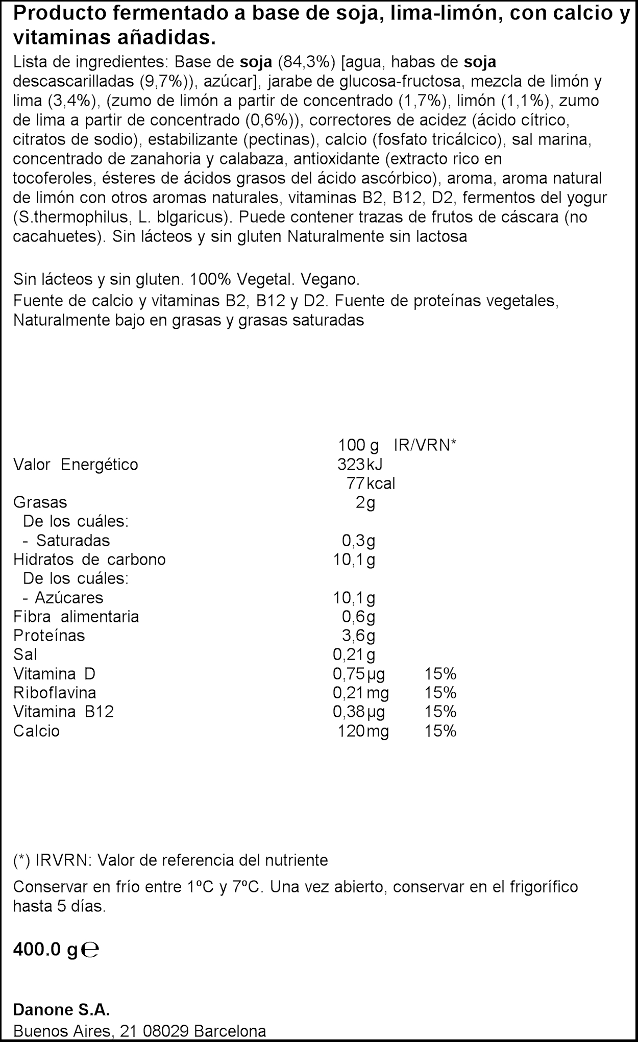 Postre Alpro Danone 400G Lima&Limón | Ahorramas