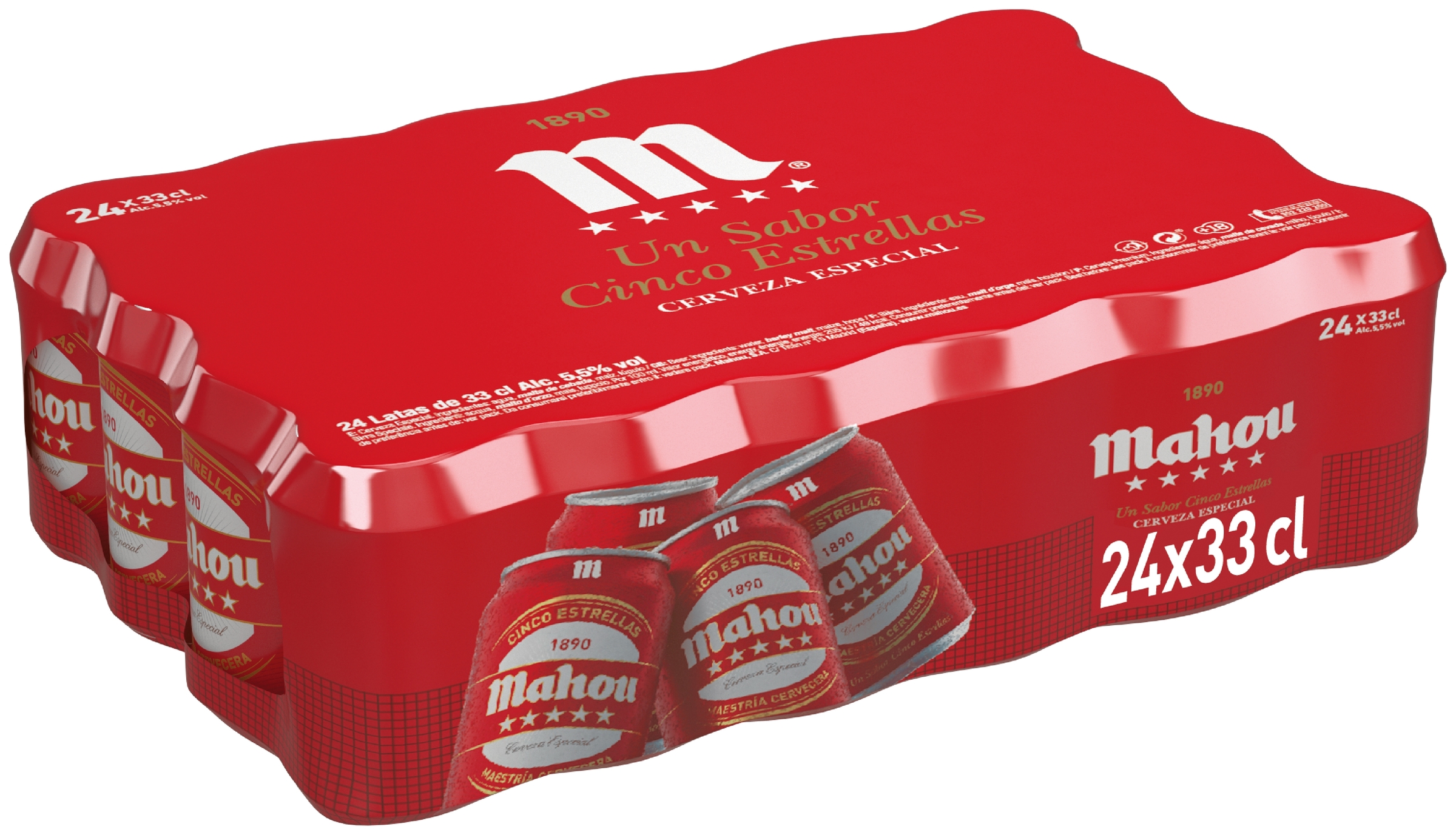 Cerveza rubia especial Mahou 5 Estrellas pack 24 latas 33cl | Ahorramas