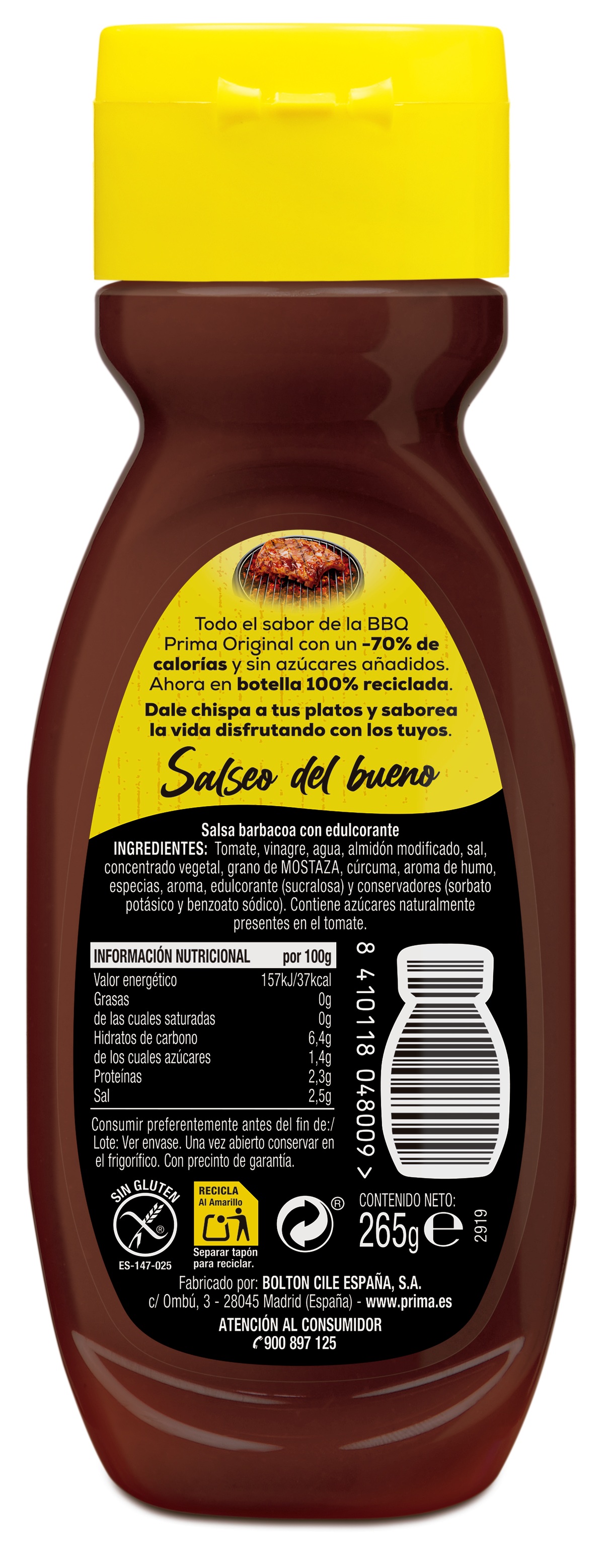 Salsa barbacoa cero sin azúcar añadido Prima 265g | Ahorramas