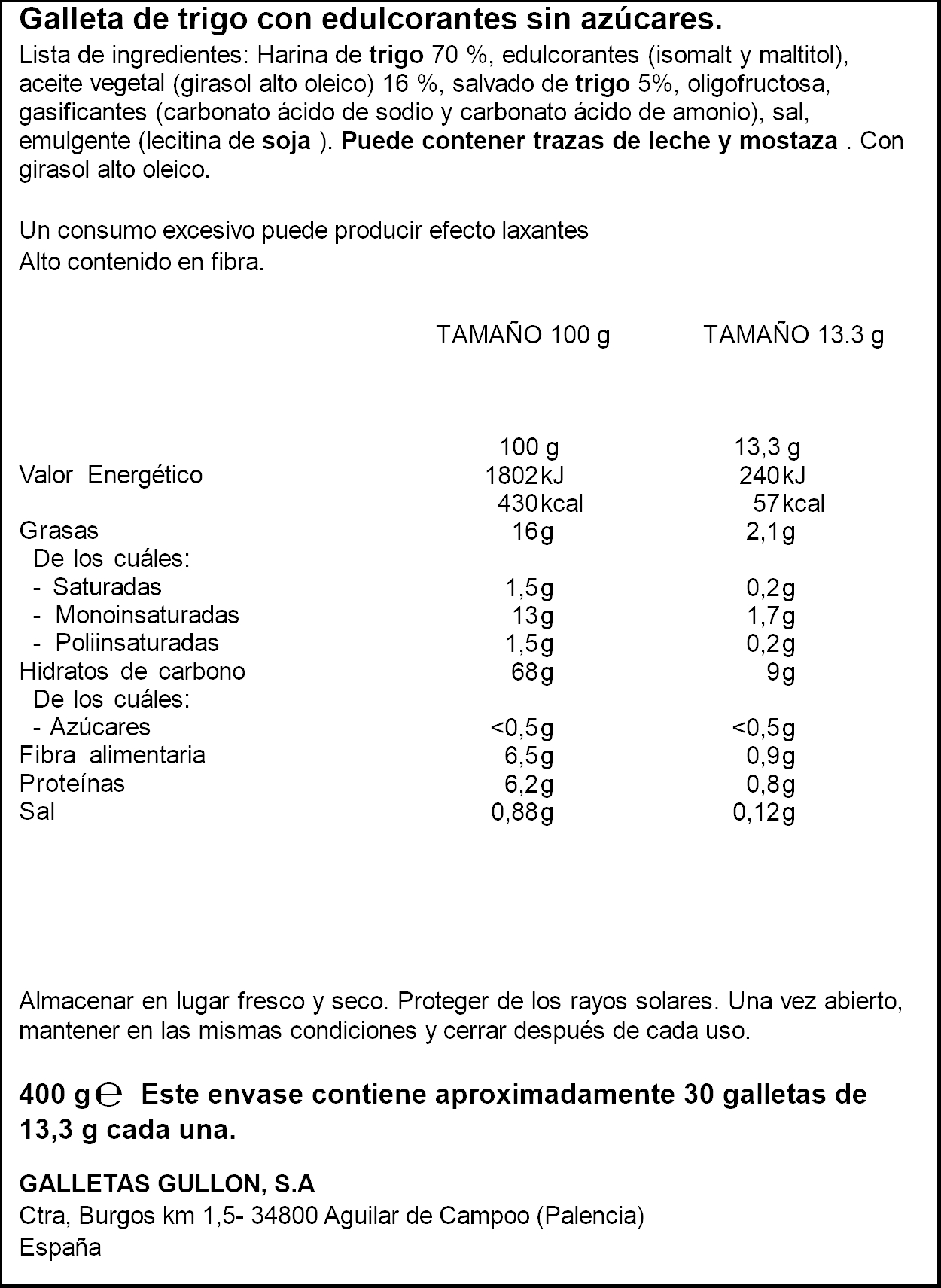 Galleta digestive zero sin azúcares Gullón 300g + 100g | Ahorramas
