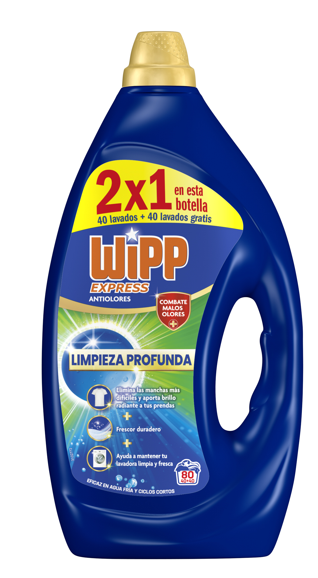 Detergente líquido con higiene y antiolor Wipp 40+40 lavados | Ahorramas