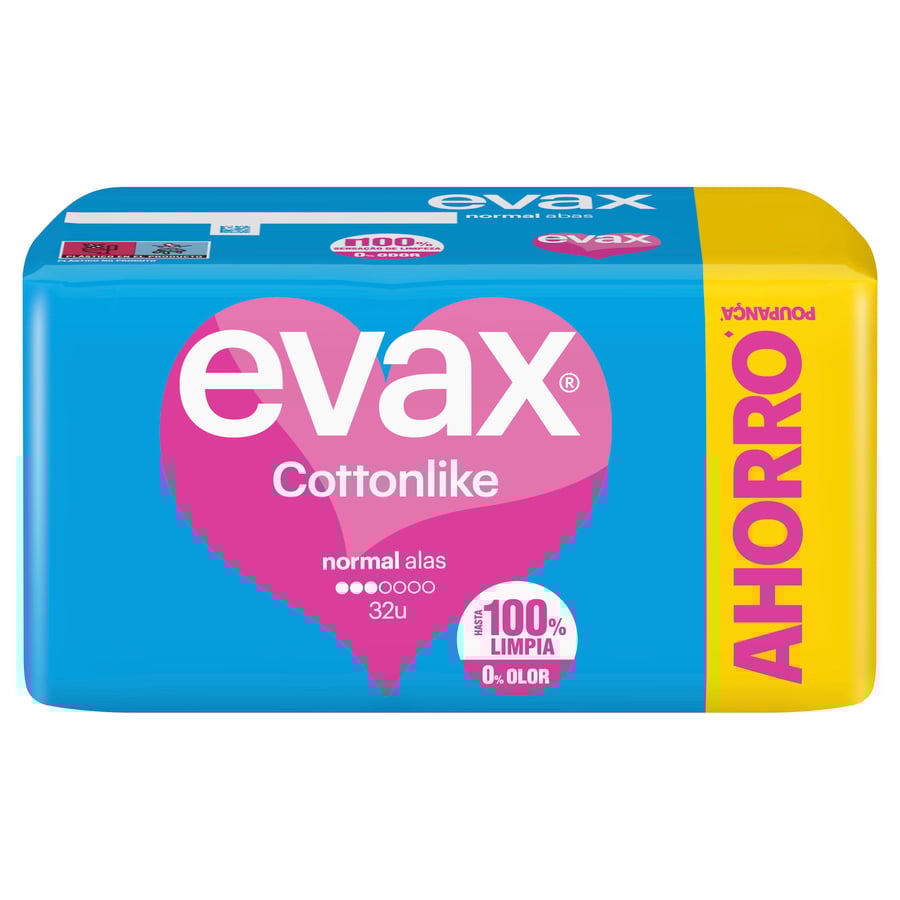 Compresas con alas cottonlike Evax 32 uds normal | Ahorramas