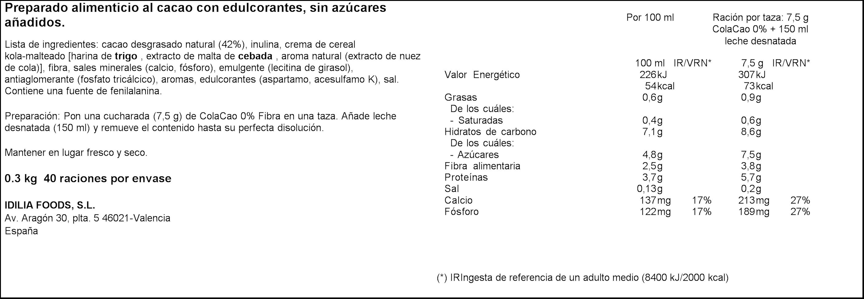Cacao 0% con fibra sin azúcar añadido Colacao 300g | Ahorramas