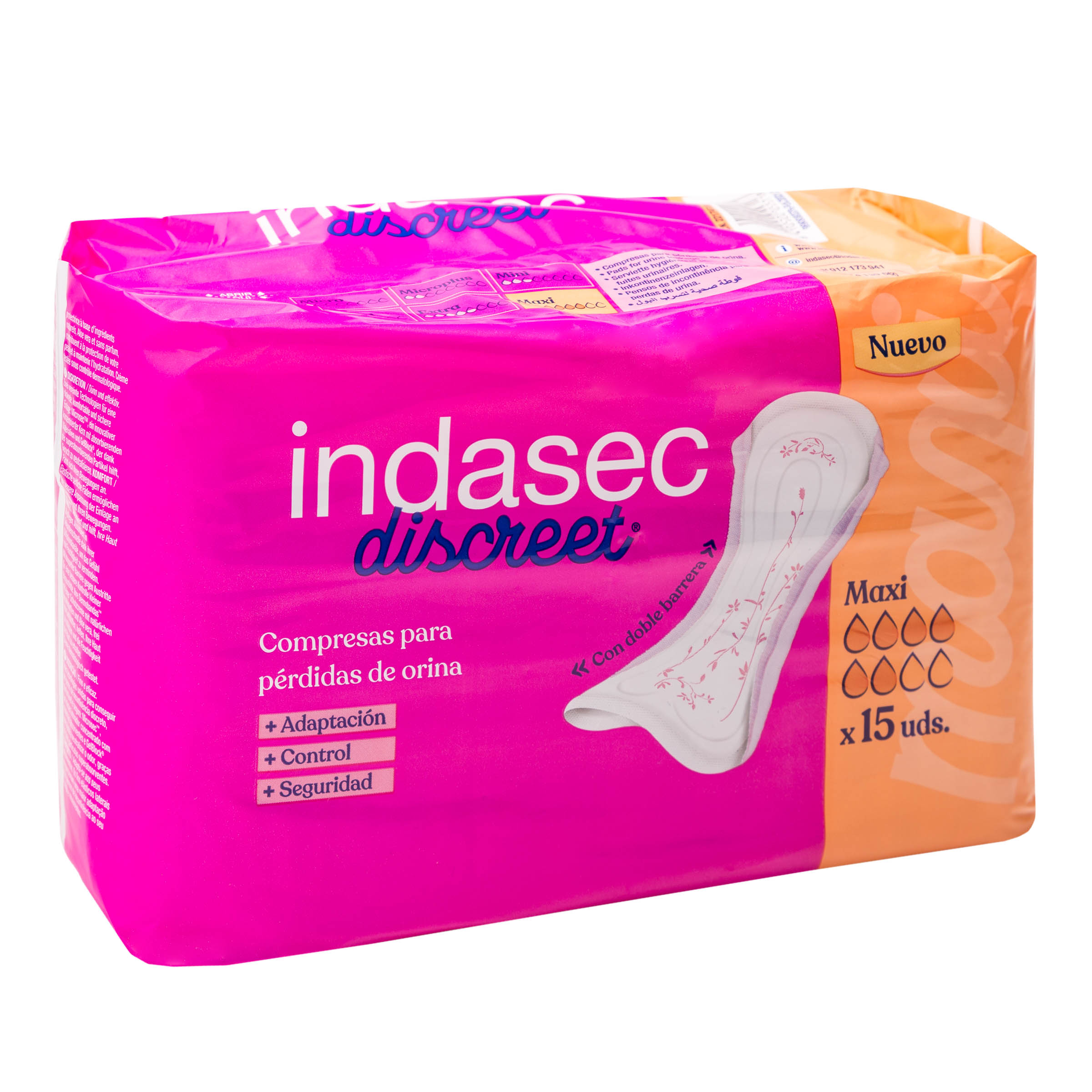 Compresas de incontinencia Indasec discreet 15 uds maxi | Ahorramas