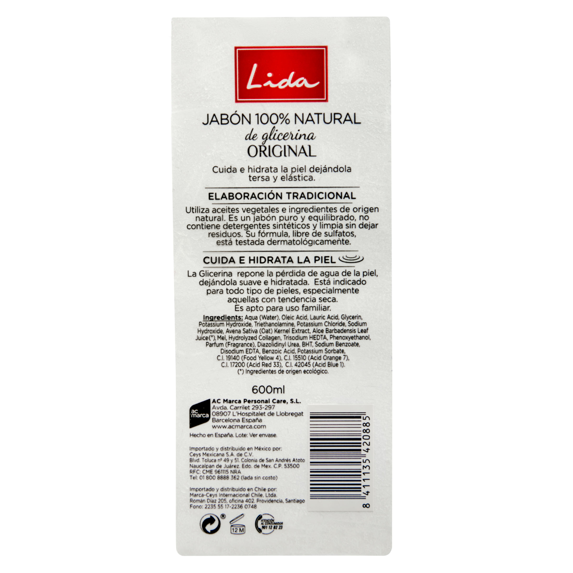 Jabón líquido Lida 600ml de glicerina 100% natural | Ahorramas