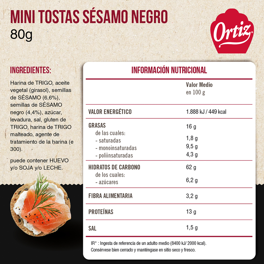 Mini tostas Ortiz 80g con sésamo negro | Ahorramas