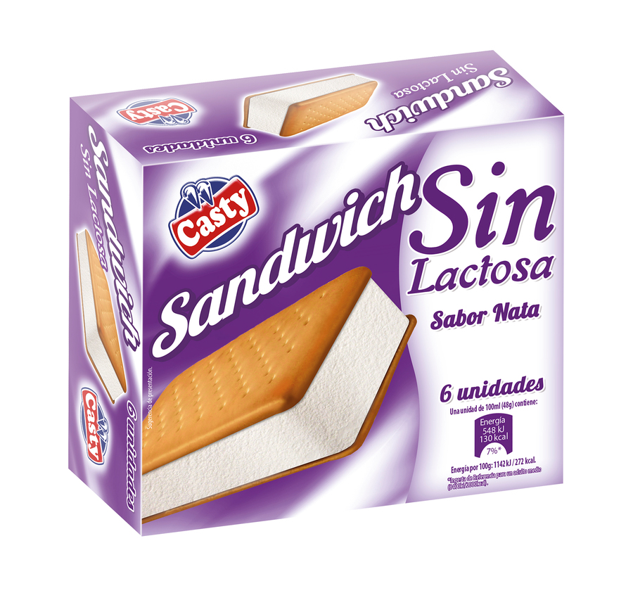 Helado sandwich Casty sin lactosa nata 6 uds | Ahorramas