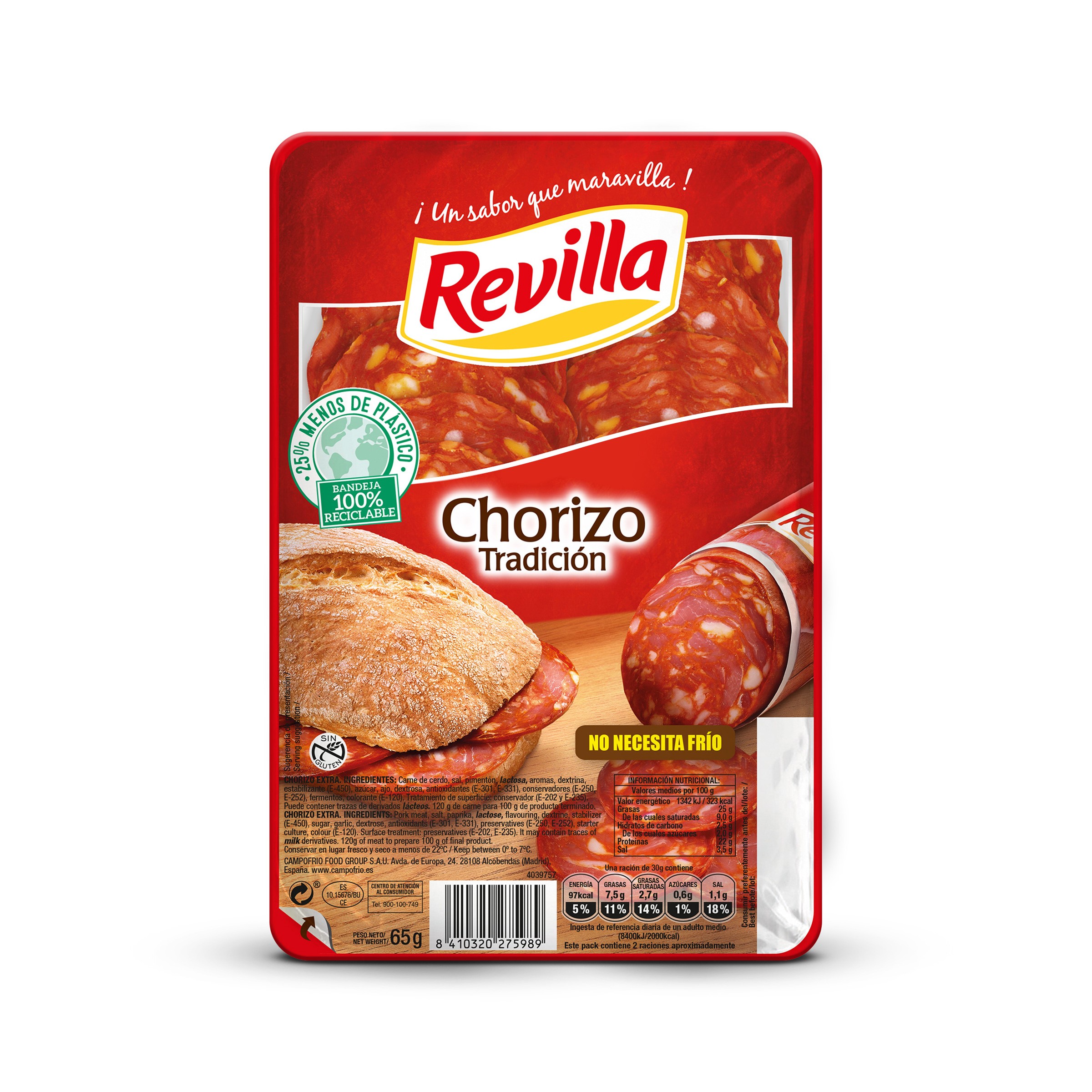 Chorizo extra en lonchas Revilla 65g sin frío | Ahorramas